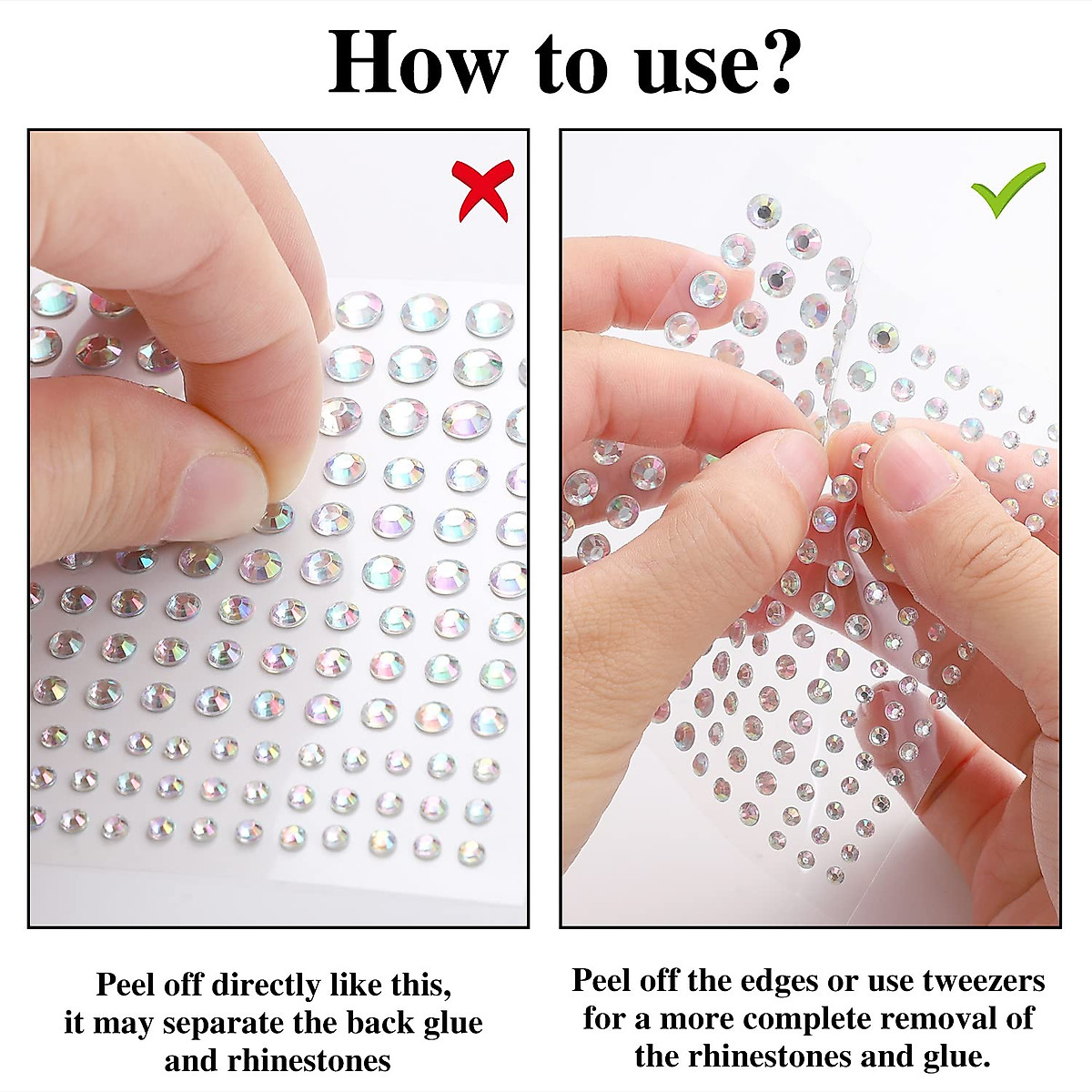 1320 Pcs 8 Sheets Rhinestone Stickers 3/4/5/6 mm Hair Gems Self Adhesive Face Rhinestones Gems Jewels for Halloween Decorations Makeup Hair Body