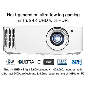 Optoma UHD35x True 4K UHD Gaming Projector | 3,600 Lumens | 4.2ms Response Time at 1080p with Enhanced Gaming Mode | 240Hz Refresh Rate | HDR10 & HLG