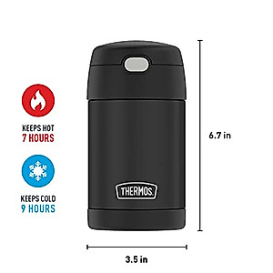 THERMOS FUNTAINER 16 Ounce Stainless Steel Vacuum Insulated Food Jar with Folding Spoon, Black Matte