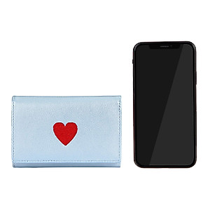 Women Short Small trifold Wallet Leather Changes ID Coin Cards Wallet, Sky Blue