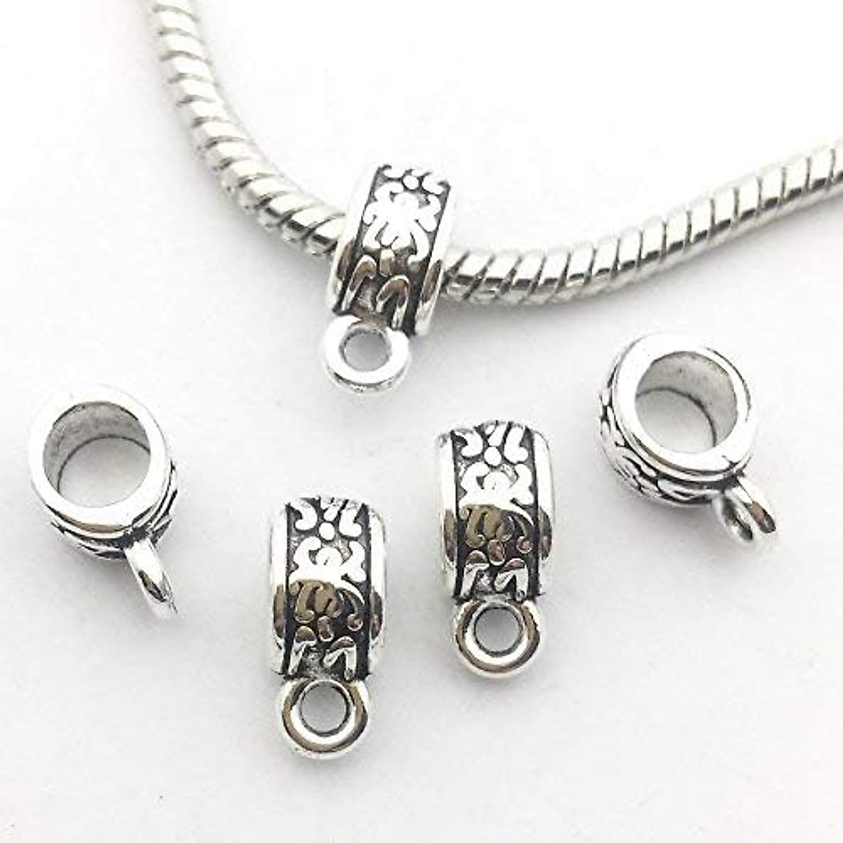 iloveDIYbeads 100g (About 125pcs) Mixed Tibetan Tube, Spacer Bail Bead Hanger Fit Charm European Bracelet Pendant (Antique Silver), 125