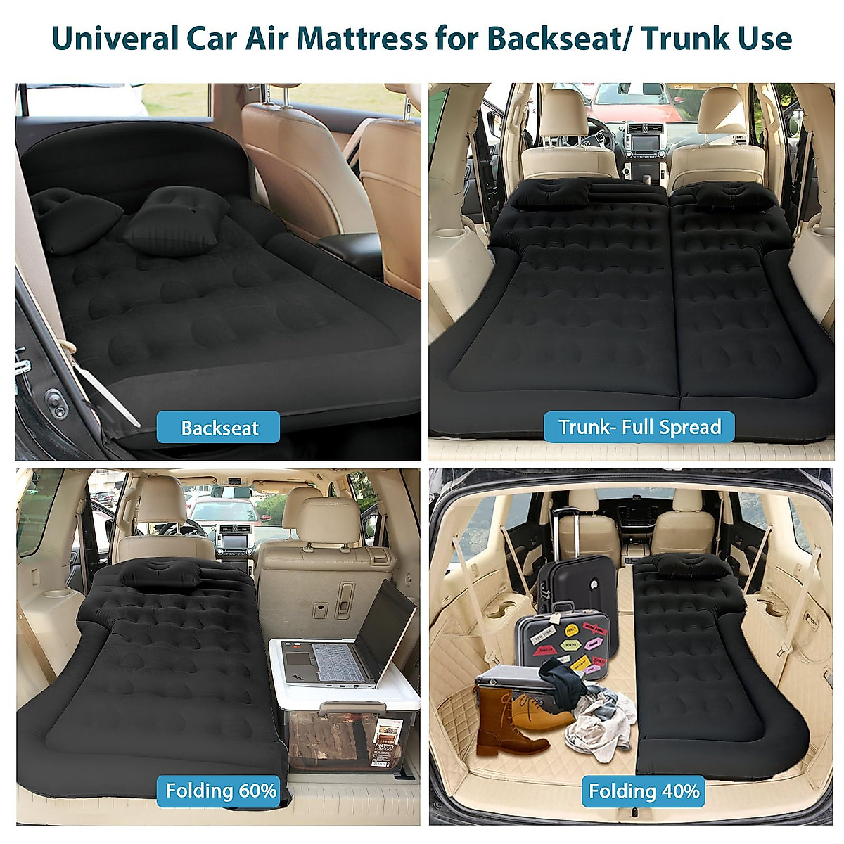 ISWEES Car Air Mattress,Camping Air Mattresses,Car Bed,SUV Air Mattress with Electric Pump,Two Piers and 2 Pillows,Car Inflatable Mattress- Flocking & PVC,Car Sleeping Bed for Home,Outdoor and Travel