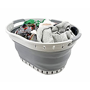 SAMMART 25L (6.6 gallon) Collapsible Plastic Laundry Basket - Foldable Pop Up Storage Container/Organizer - Portable Washing Tub - Space Saving Hamper/Basket (1, Grey)
