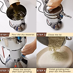 FLKQC High Speed 700g Electric Grain Mill Grinder Powder Machine Spice Herb Grinder 2500W 60-350 Mesh 35000RPM Stainless Steel Commercial Grade for Kitchen Herb Spice Pepper Coffee (700g)