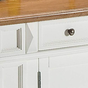 Homestyles Americana Kitchen Island with Wood Top and Drop Leaf Breakfast Bar, Storage with Drawers and Adjustable Shelves, 50 Inch Width, 49.75 inches, White and Oak