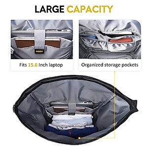 MIER Rolltop Travel Backpack for Men Women Water Resistant Carry on Casual Commuter Back Pack with Multiple Pockets for Work Business College Trip, 23L, Black