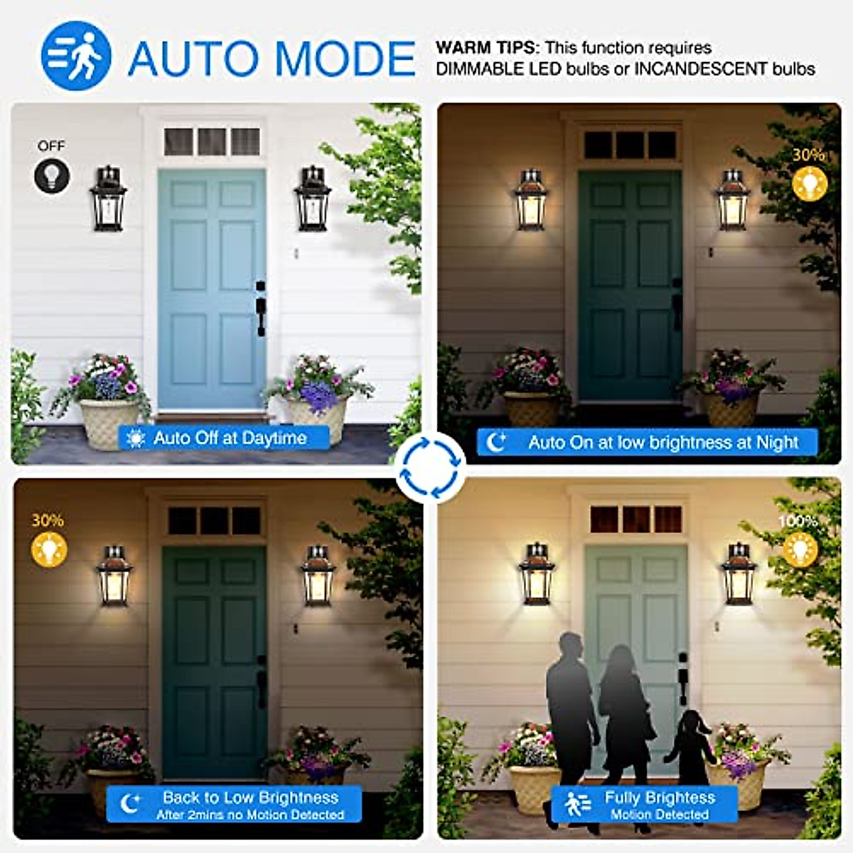 VIANIS Motion Sensor Exterior Light Fixture, 2 Pack Dusk to Dawn Outdoor Light Wall Mount, Anti-Rust Aluminum Outside House Lights,Farmhouse Coach Lantern for Porch, Entryway, Garage, Front Door