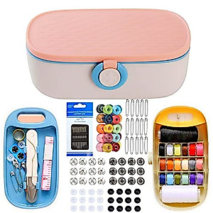 FKOG Sewing Project Kit, 135 Pcs Premium Family Sewing Supplies Repair Kit Sewing Thread Accessories Traveler Sewing Kit DIY Sewing Supplies Organizer (Pink)