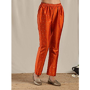 Indian Kurti for Womens With Pant | Art Silk Woven Kurta Kurtis Dress For Women Tops Tunic Orange