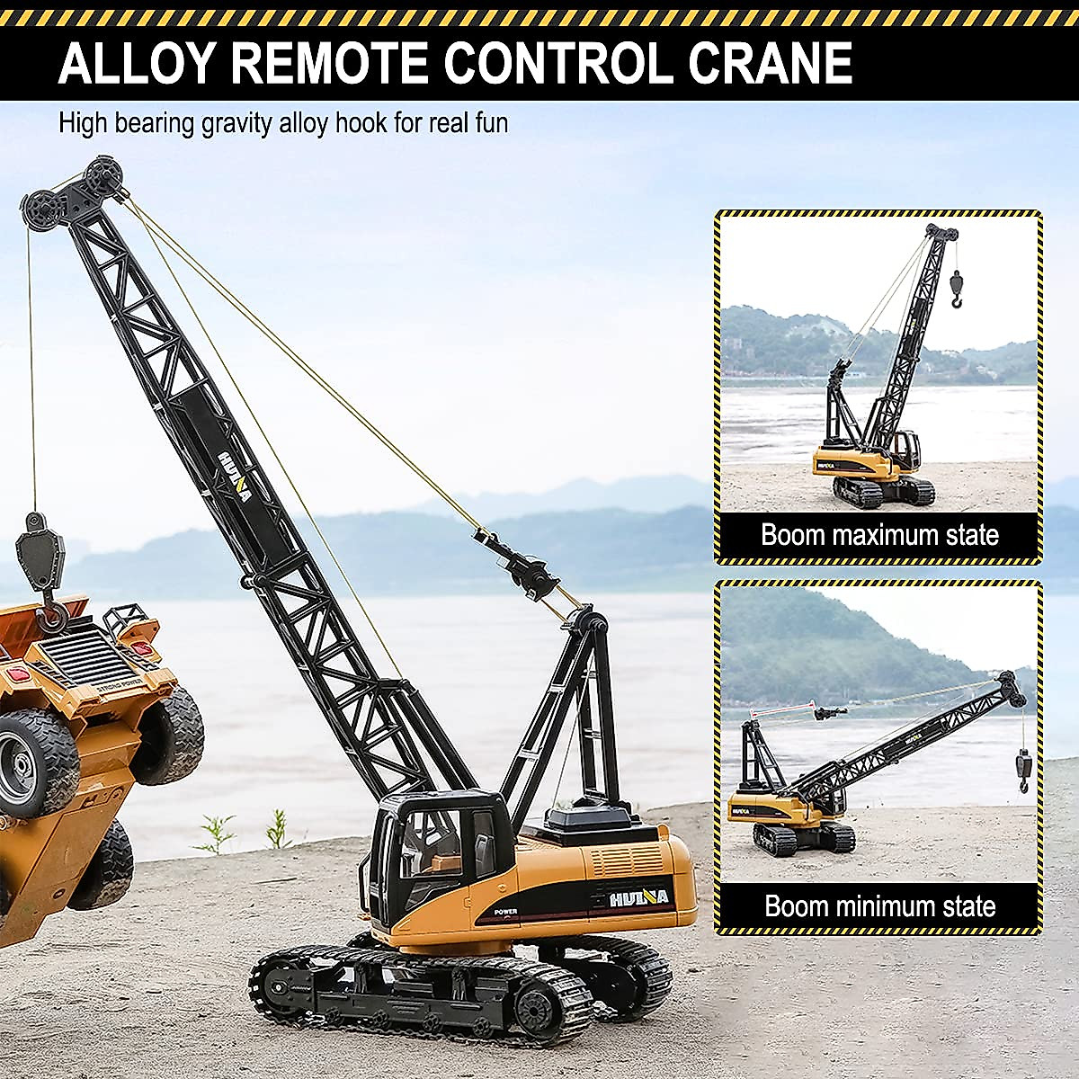 Hitish Remote Control Tower Crane Die Cast Truck Hoist Dragline 1:14 Scale 2.4GHz Remote Control Engineering Lift Model Truck Crawler Loader Excavator Bulldozer Construction Toy for Boys & Girls