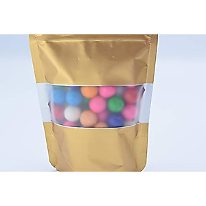 QQ Studio Pack of 100 Matte Color Resealable Stand Up Snack Packaging Pouches Bags with Frosted Window for Candies, Gummies, Organic Candies (Gold, 4.5oz)