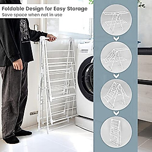 Tangkula Foldable Clothes Drying Rack, 2-Level Laundry Drying Rack w/ 28 Hanging Rails & Height Adjustable Wings, Freestanding Large Drying Rack for Clothes, Sheets, Shoes, Socks, No Assembly