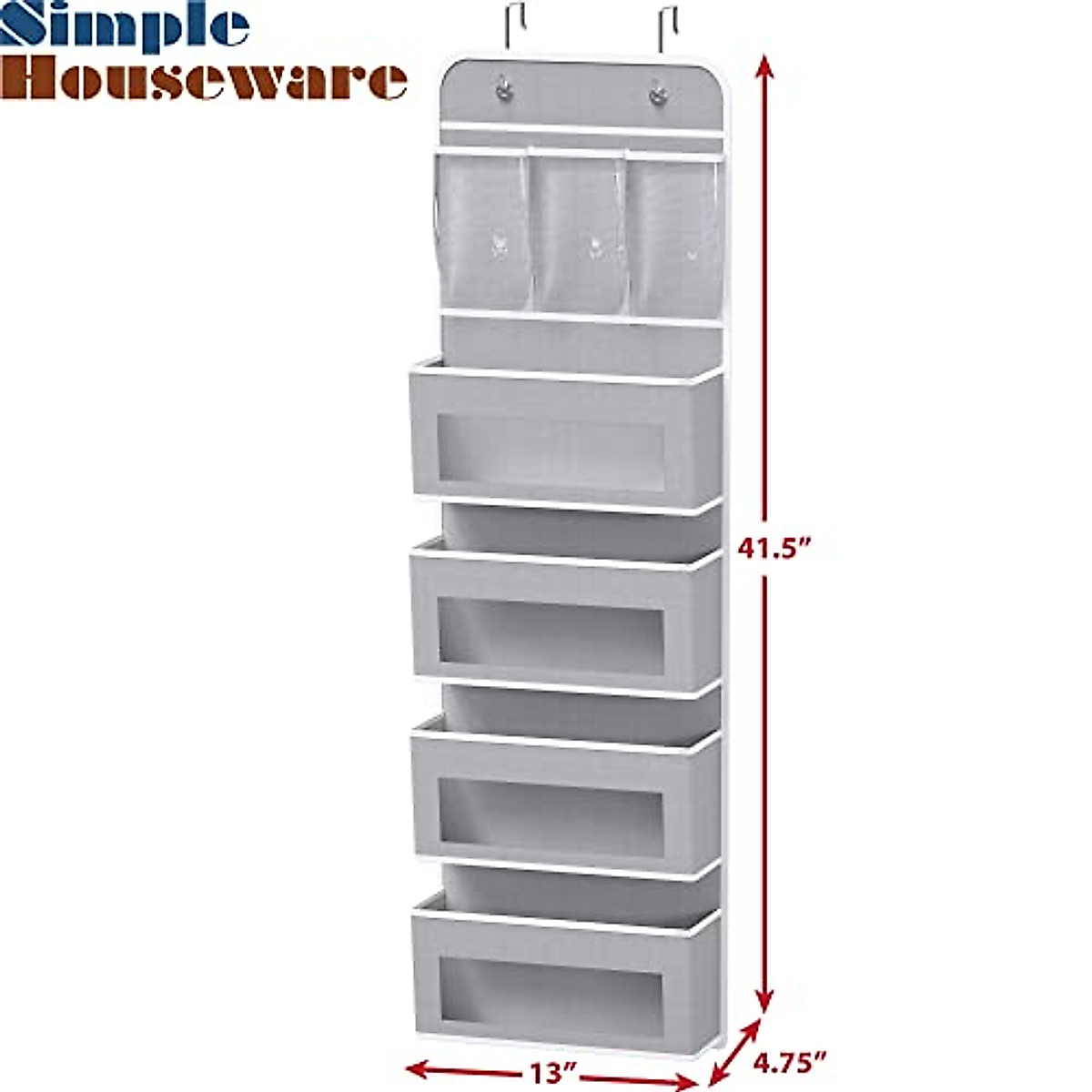 Simple Houseware Over Door 4 Clear Window Pocket Organizer with 3 Pockets, Grey