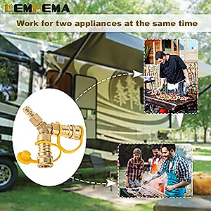 Lemfema 3/8” Y Splitter Natural Gas Quick Connect/Disconnect Adapter, Suitable for Low Pressure Natural Gas or Propane Systems for Natural Gas Grill, Patio Heater, RV, Fire Pit