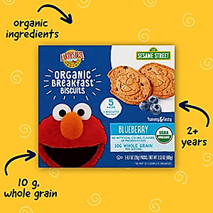 Earth's Best Organic Kids Snacks, Sesame Street Toddler Snacks, Organic Breakfast Biscuits for Kids 2 Years and Older, Blueberry, 2 Biscuits - 5 Count (Pack of 6)