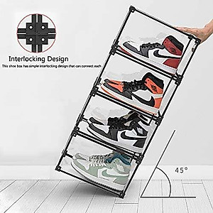 Airbin 8pcs Shoe Box, Stackable Shoe Organizer, Sturdy and Durable Clear Plastic Shoe Organizer for Closet Shoe Cabinet, Space Saving Shoe Rack Sneaker Display Case