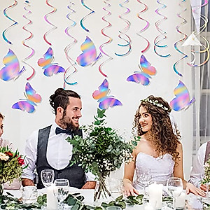 30 Pieces Iridescent Hanging Swirl Decorations Laser Butterfly Hanging Swirl Sparkly Transparent Plastic Streamers Ceiling Decorations Birthday Butterfly Themed Fairy Party Butterfly Decorations