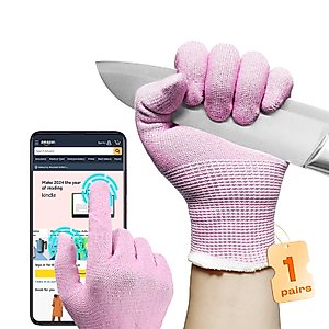 JDL Large Pink Cut Resistant Gloves with Touch Screen, Food Grade, ANSI A5, 3D Stretch Fit, Firm Grip, Suitable for Oyster Shucking, Meat Slicing, Kitchen Protection