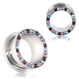 Stuppendux 4Pairs Stainless Steel with Zircon Double Flared Ear Gauges Tunnels Plugs Flesh Expander Earrings Body Piercing Jewelry Set for Women Men 5/8" 16mm