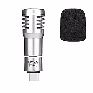 BOYA BY-P4U Mini USB-C Microphone Phone Mic for Android/Laptop/with Type-C Devices,Folding External Microphone with Wind Foam for YouTube,Vlogging,Live Stream,Video Record