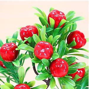 9.85 inch Artificial Potted Plants，Potted Plants Artificial Apple Tree, Artificial Fruit Apple Tree Bonsai Fake Greenery Plastic Pot,for Home Table Desk Office Bathroom Decor