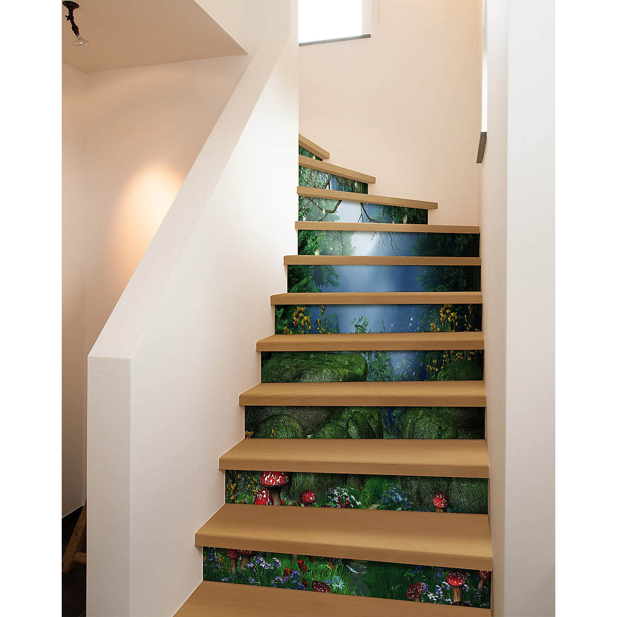 FLFK Stair Decals - Peel and Stick Stair Stickers, Flowers & Plants Stair Risers Decals Self-Adhesive for Home Decor, 39.3" W x 7.08" H x 13Pcs