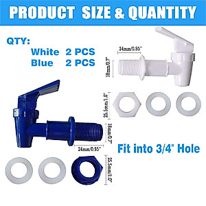 4 Pack 3/4Plastic Faucet,Replacement Cooler Faucet Water Bottle Jug Reusable Spigot Spout, BPA Free Dispenser Tap Set, Water Crock Valve Gravity Water Spigot (3/4" External Thread)