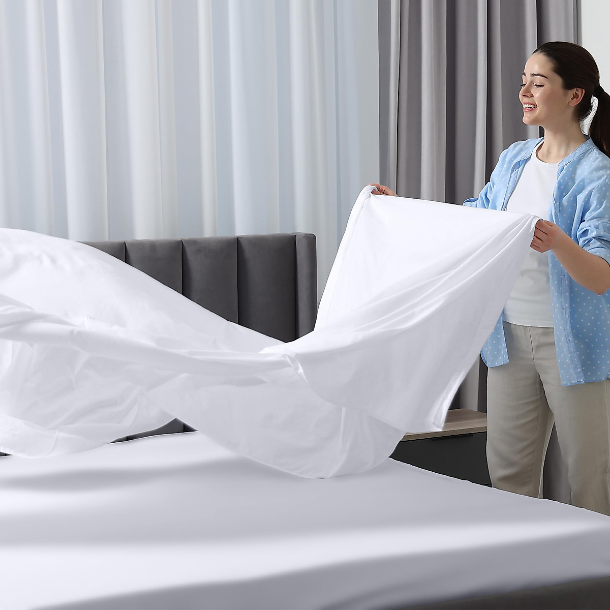 Royale Linens California King Flat Sheet - Ultra Soft Brushed 1800 Microfiber Flat Sheets Only - Wrinkle Free & Stain Resistant - Hotel Quality Top Sheet for Bed (King Cal, White)