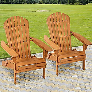 Adirondack Chair Weather Resistant Patio Chairs Outdoor Chairs Folding Lawn Chair w/Long Arms Solid Wooden Heavy Duty Reclining Seating Fire Pit Chair for Deck, Backyard, Garden, Bench - Set of 2