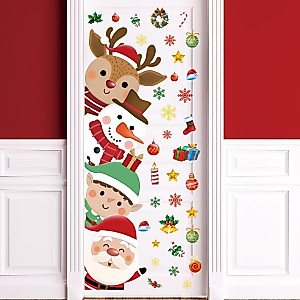 44.88 x 15.75 Inch Christmas Door Stickers Christmas Santa Claus Elk Snowman Door Sticker Decor for Holiday Christmas Kids Baby Nursery Playroom Bedroom Classroom Kindergarten Holiday Wall Decor