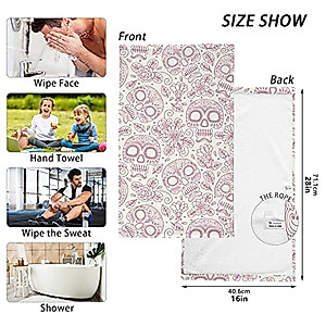 ALAZA Pink Sugar Skull Day of The Dead Hand Towels for Bathroom 1OO% Cotton 2 pcs Face Towel 16 x 28 inch, Absorbent Soft & Skin-Friendly