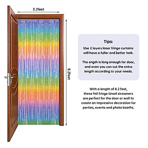 2 Pack 3.3 x 8.2 ft Tinsel Foil Fringe Curtain Backdrop, [Upgraded] Rainbow Metallic Streamers Backdrop Curtains for Birthday Decorations Girls Princess Bachelorette Unicorn Party Decorations