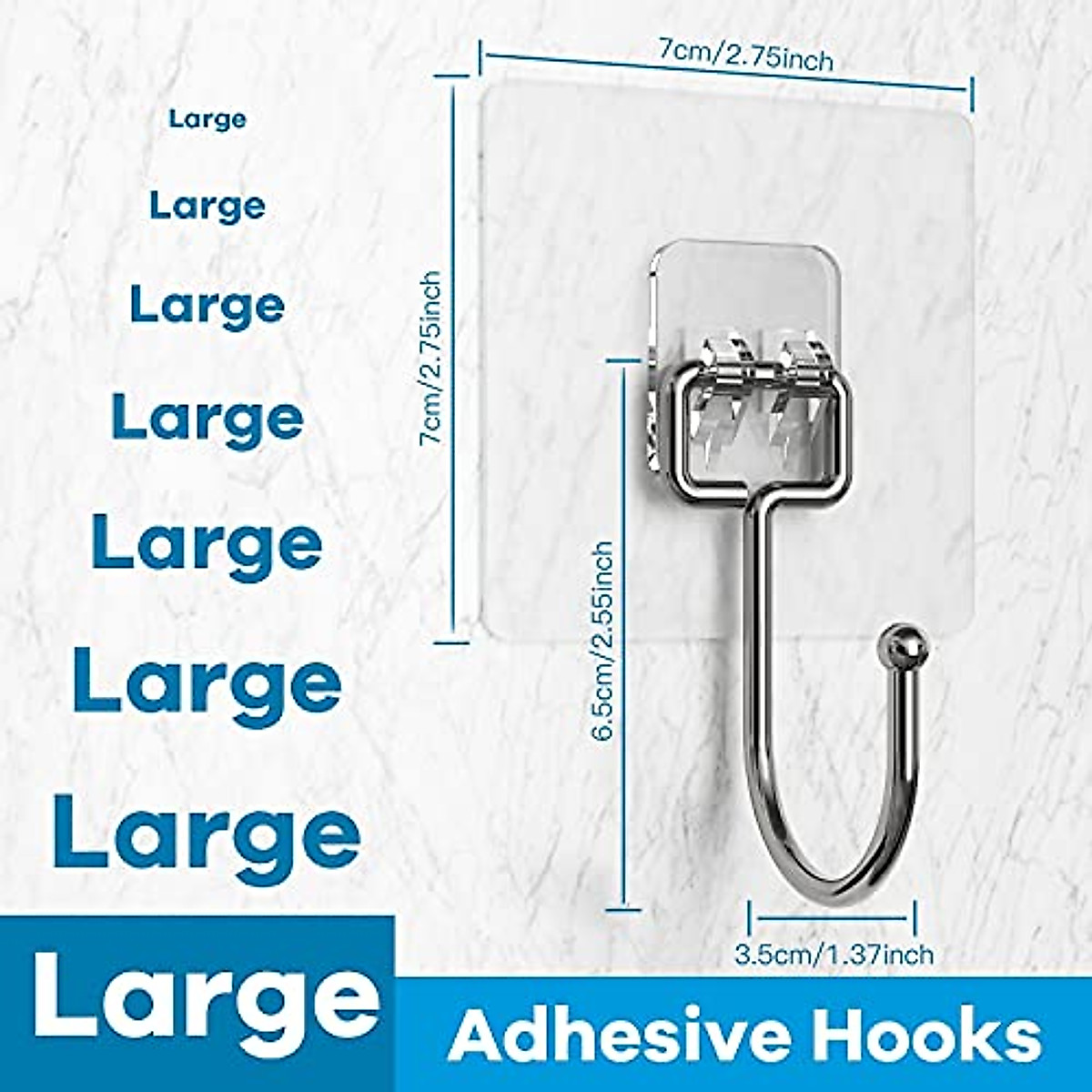 UYCCIMB 10 Pieces Large Wall Hooks for Hanging Heavy Duty 22lb(Max),Coat and Towel Adhesive Hooks,Wall Hangers Waterproof and Oilproof for Bathroom,Kitchen and Home Sticky Hooks (Transparent)