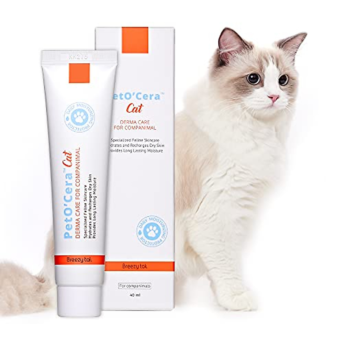 Breezytail PetO’Cera Itchy Skin Relief Treatment Cream for Cats - Paw Lotion Soothing Balm | Cat Skin Ointment & Dermatitis Solution for Normal Dry Irritated and Sensitive Skin | 1.35oz