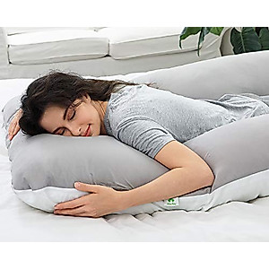Meiz Pregnancy Pillows, 60" Pregnancy Pillows for Sleeping - Maternity Pillow for Pregnant Women - Full Body Pillow with Washable Cover for Back Pain Relief (White & Grey)