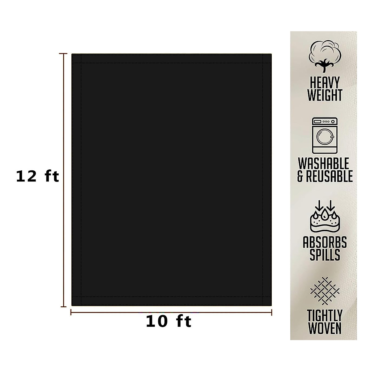 Zuperia Black Canvas Drop Cloth (10' x 12' Feet - 1 Pack) - Pure Cotton Painters Drop Cloth for Painting, Canvas Drop Cloth Curtains for Decoration Double Stitched Hem for Multi-Purpose use