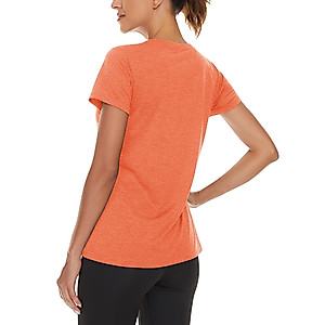 TACVASEN Women's Running Short Sleeve Quick Dry Shirts Athletic Workout Running T-Shirt Women Orange,L