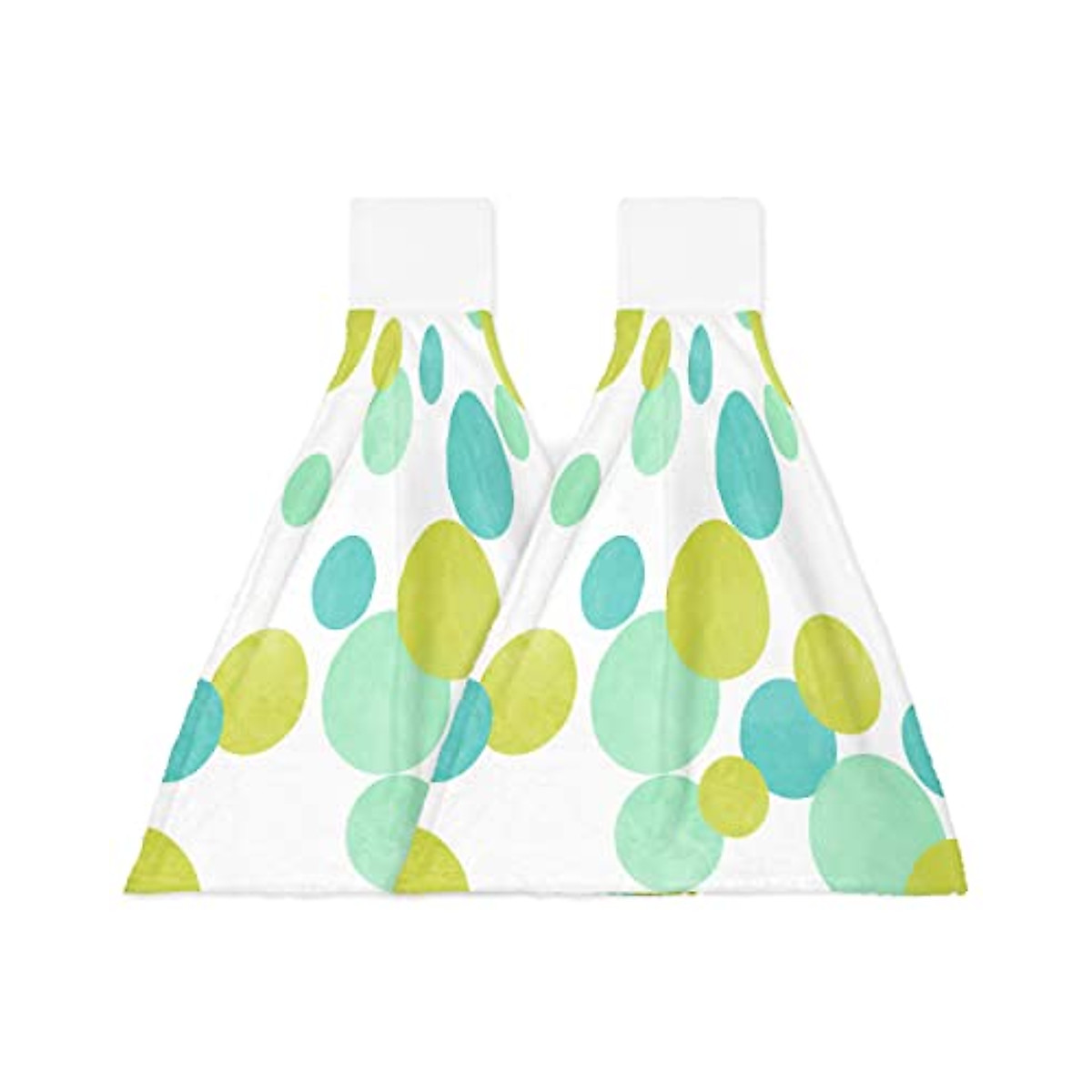 CyCoShower Hanging Hand Towels Kitchen Towel Simple Blue and Lime Green Polka Dots Bathroom Hand Towels with Loop Tie Towels Soft,Absorbent Tea Bar Towels,2pcs
