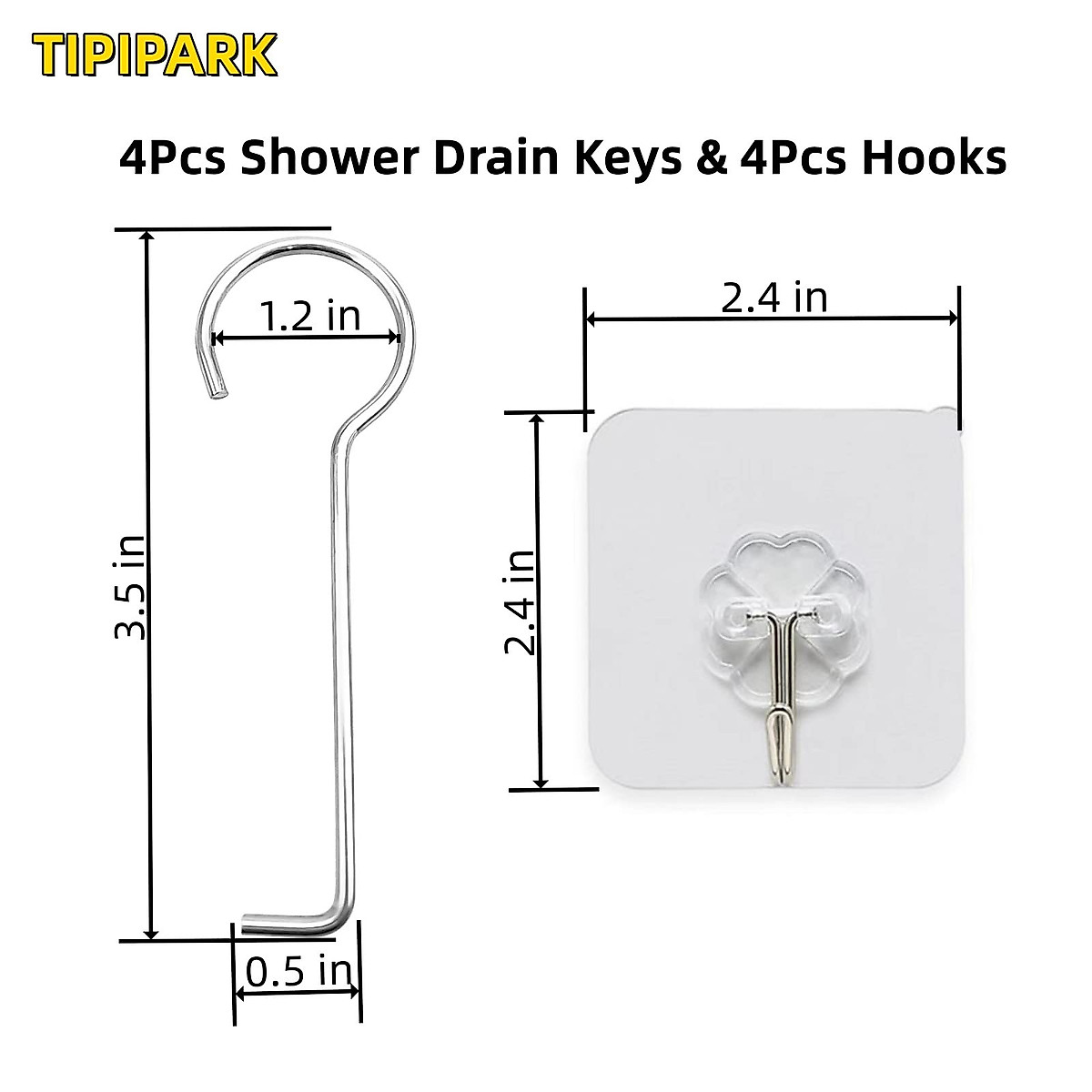 4 PCS Drain Key Lifting Hook for Drain Grate with 4 PCS Adhesive Hooks Drain Removal Tool Linear Shower Drain Grate Removal