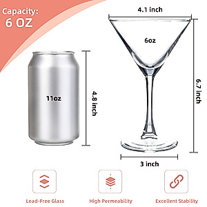 YANGNAY Martini Glasses Set of 7, 6 oz Reusable Cocktail Glasses with Stem, Perfect for Parties Margarita, Gimlet, Cosmopolitan, Dishwasher Safe