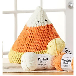 Premier Yarns Parfait Chunky Chenille Yarn 3.5 Oz 6 Super Bulky Weight 3 Pack Bundle with Bella's Crafts Stitch Markers (Cream)