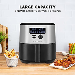 Kalorik MAXX® 7 Quart Air Fryer 1750W, 7-in-1 Air fry, Bake, Roast, Broil, Defrost, Reheat, and Warm food, LED Display, 21 Presets, 4 Accessories, Recipe book, FT 50930 OW