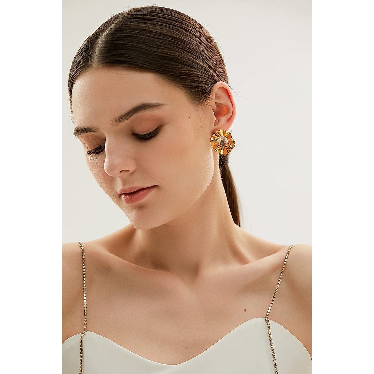 POVIK 14K Gold Plated Flower Hoop Earrings, Vintage Irregular Circular Exaggerated Statement Stud Earrings