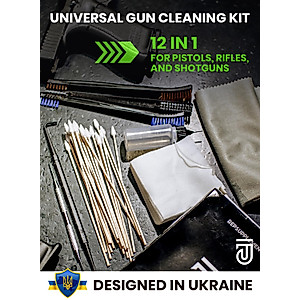 Gun Cleaning Supplies Kit 12 in 1 Universal Gun Cleaning Kit Incl. Gun Cleaning Patches, 6-inch Gun Cleaning Swabs, Double Head Gun Cleaning Brush, Cleaning Picks, Finishing Gun Cloth, Oil Applicator