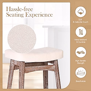 Sophia & William White Bar Stools Set of 2, Counter Height Modern Bar Stools with Linen Fabric Seat & Solid Wood Legs, 24 inch Bar Chairs