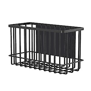 Buyyyit Magnetic Basket Organizer Shelf Rack for Refrigerator Peg Board Office File Foil Plastic Food Wrap Spice Pegboard Holder with Hooks (Black)