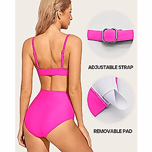 Ewedoos High Waisted Bikini Sets for Women V Neck Two Piece Swimsuit for Women Bathing Suit for Women 2 Piece Bikini Hot Pink
