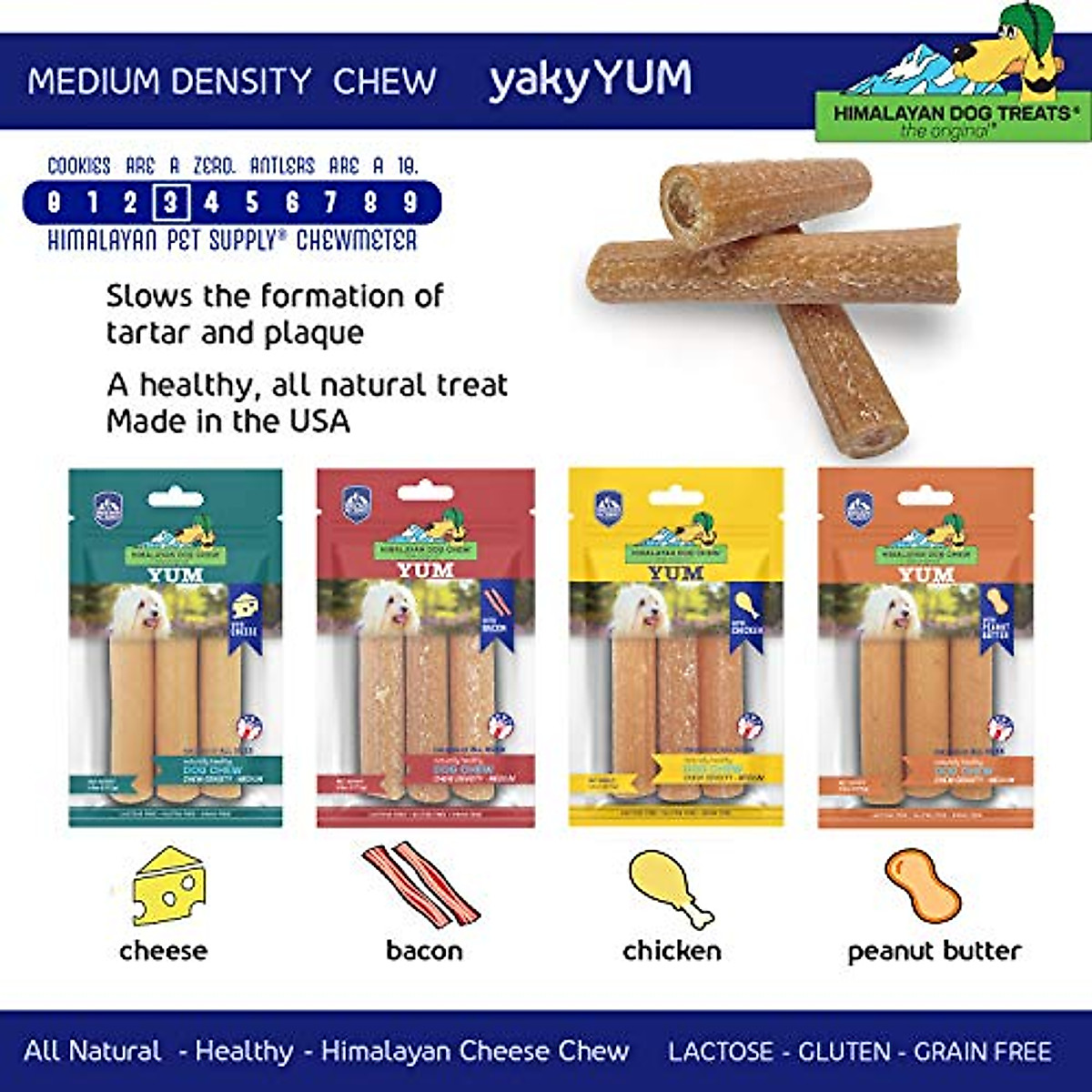 Himalayan Dog Chew Yak Cheese Dog Chews, 100% Natural, Long Lasting, Gluten Free, Healthy & Safe Dog Treats, Lactose & Grain Free, Protein Rich, Medium, 4.5 oz