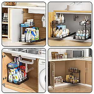 LAMU Larger Under Kitchen Sink Organizers and Storage, Metal Under Sink Organizer Bathroom Cabinet, Undersink Organizers Kitchen, Under Sink Storage and Organization, 13.1W x 16.7D x 15.6H inches