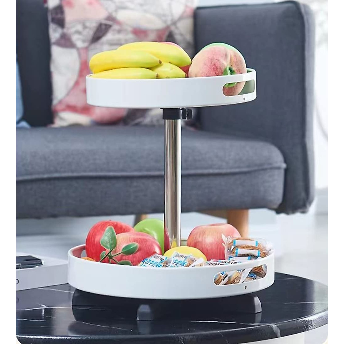 BULTIWEUD 2 Tier Lazy Susan Turntable Spice Rack Organizer Food Storage Container for Kitchen Cabinet, Spinning Organizer for Spices,Condiments,White